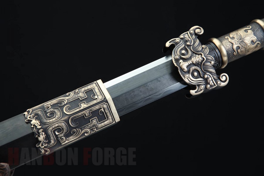 Chinese Flying Dragon Han Jian Pattern Steel Full Tang Blade With Brass ...