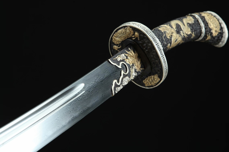 Chinese Dao Sword Three Colors Copper Folded Pattern Steel Full Tang ...