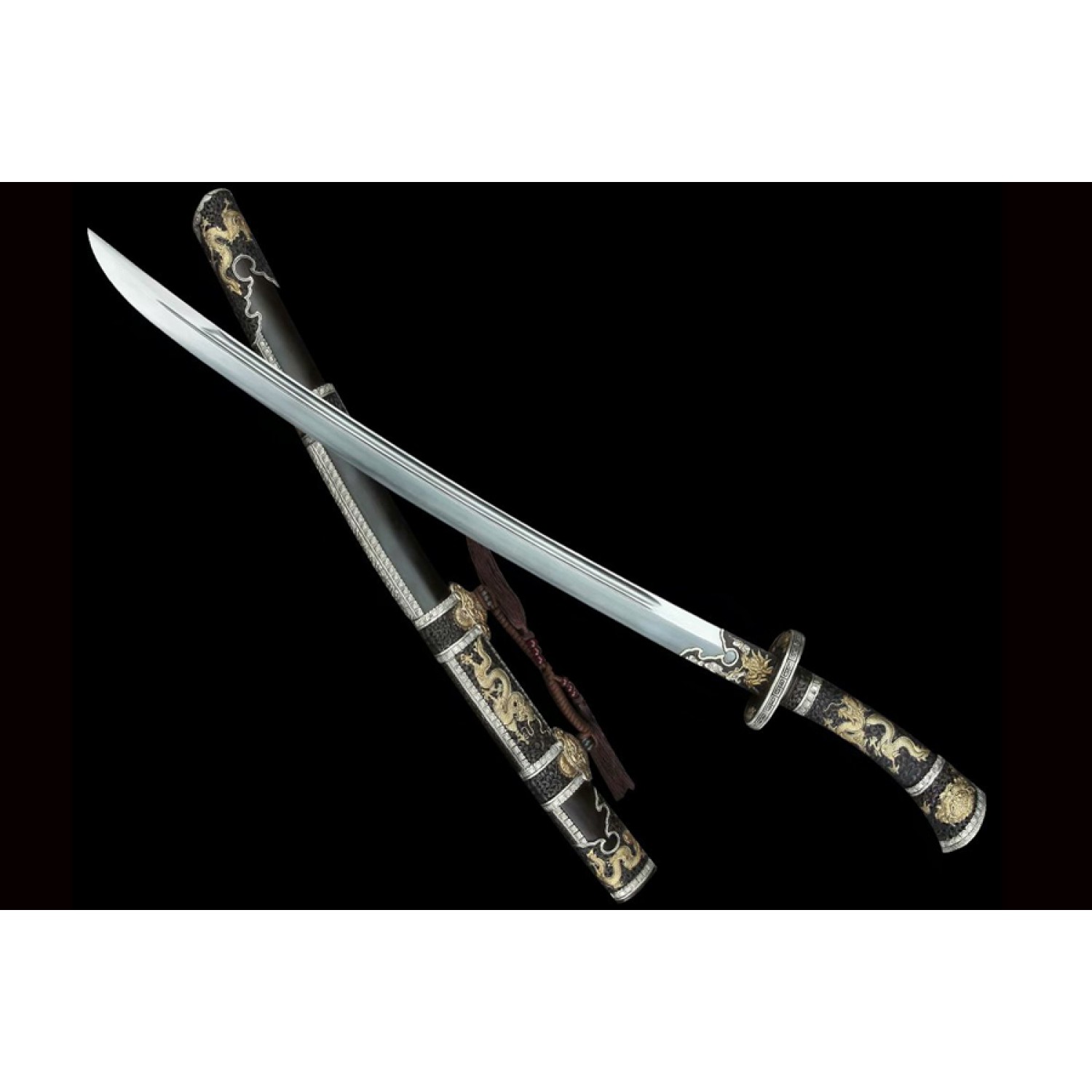 Chinese Dao Sword Three Colors Copper Folded Pattern Steel Full Tang ...