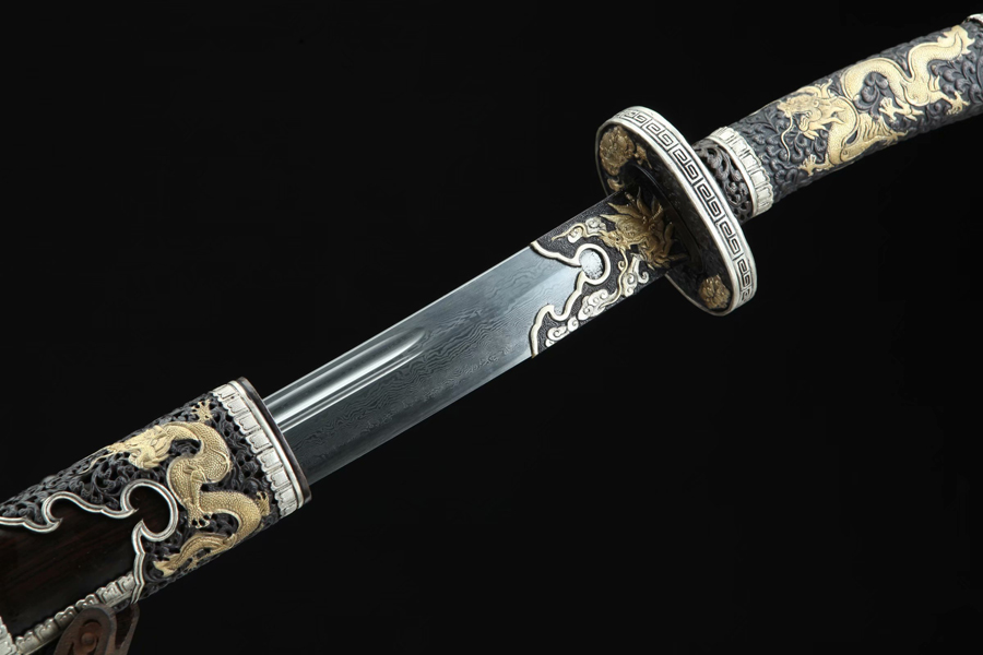 Chinese Dao Sword Three Colors Copper Folded Pattern Steel Full Tang ...