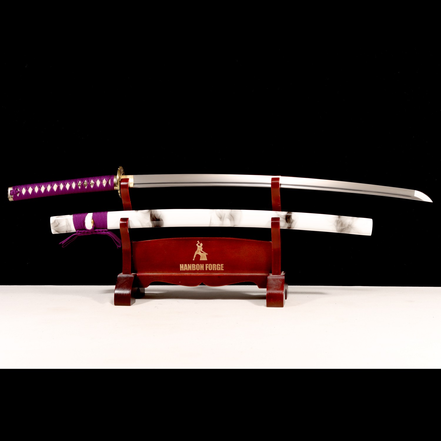 Hand-Forged Japanese Katana Sword 1095 Steel with Purple Tsuka-Ito ...