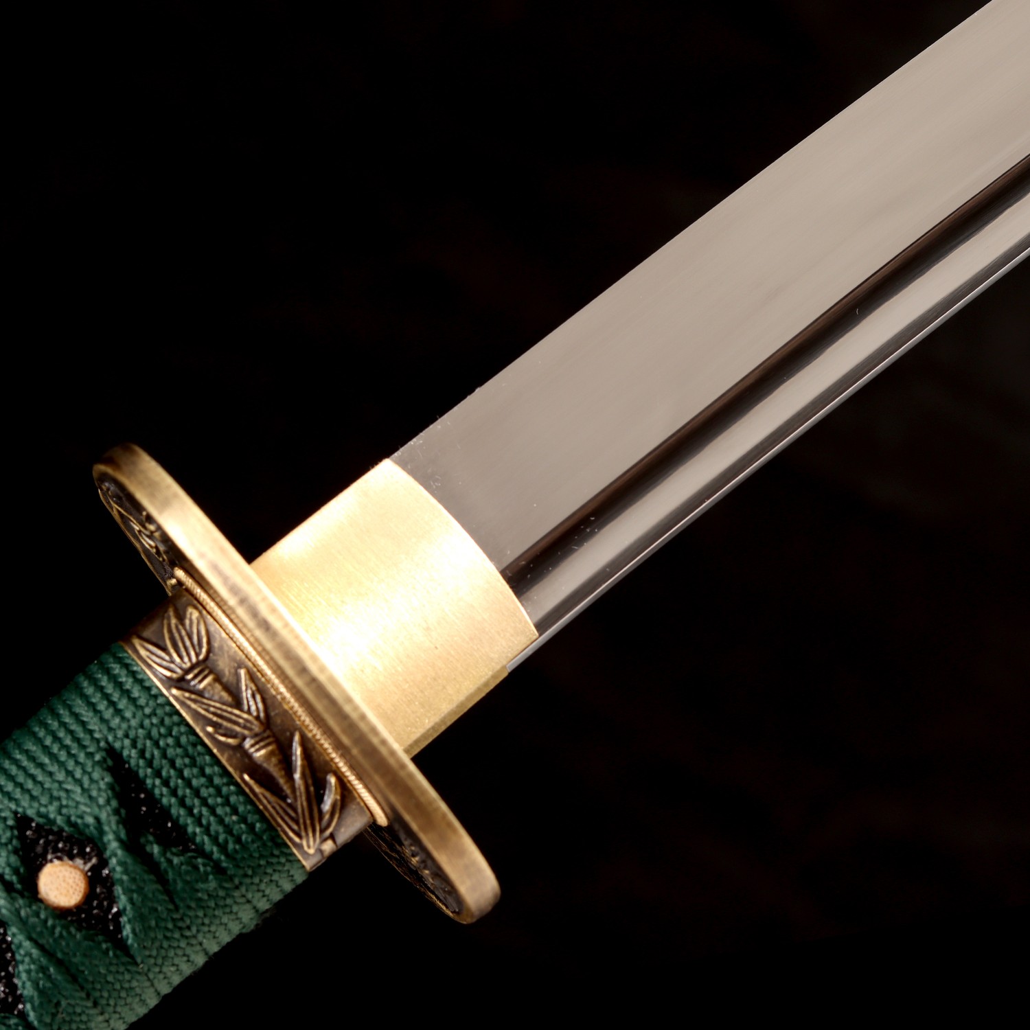1095 High Carbon Steel Katana – Green Tsuka-Ito, Bamboo Tsuba, Mirror ...