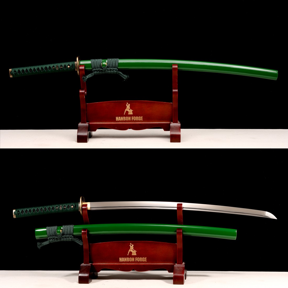 1095 High Carbon Steel Katana – Green Tsuka-Ito, Bamboo Tsuba, Mirror ...