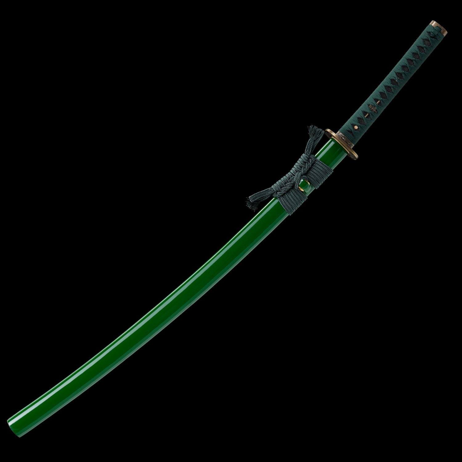 1095 High Carbon Steel Katana – Green Tsuka-Ito, Bamboo Tsuba, Mirror ...