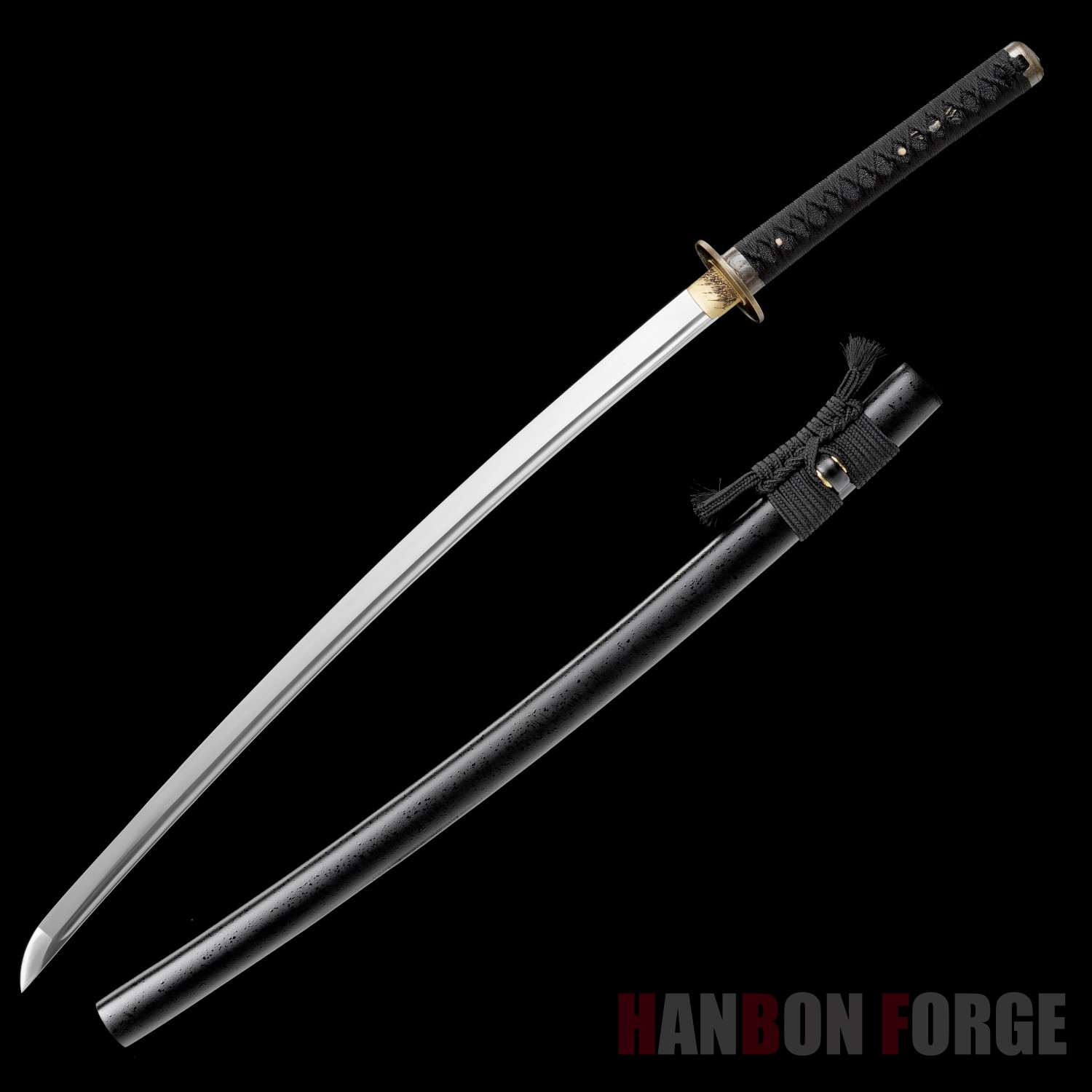 Hand-Forged Japanese Katana | 1095 Steel | Wolf & Moon Theme | Black Saya