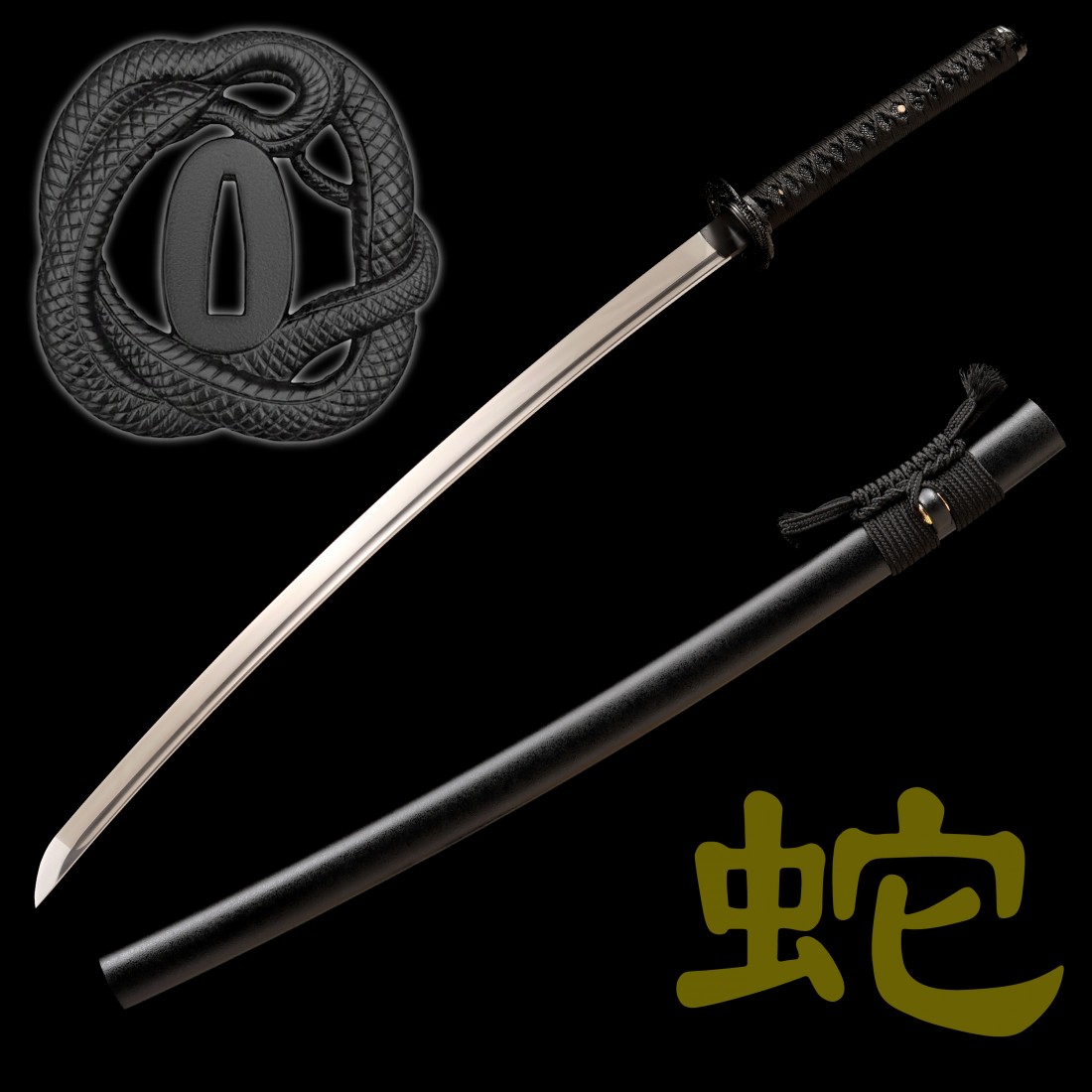 Hand-Forged T10 Steel Katana | Samurai Sword with Black Snake Fittings ...