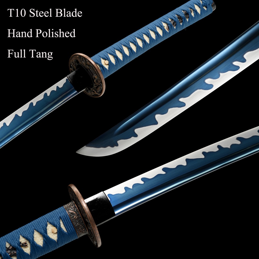 Blue Samurai Katana Sword | Handmade T10 Steel Japanese Dragon Katana