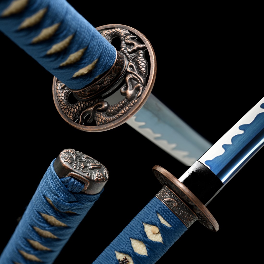 Blue Samurai Katana Sword | Handmade T10 Steel Japanese Dragon Katana