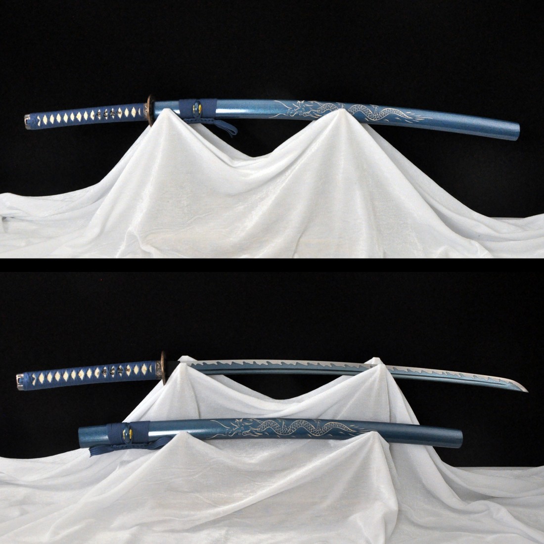 Blue Samurai Katana Sword | Handmade T10 Steel Japanese Dragon Katana