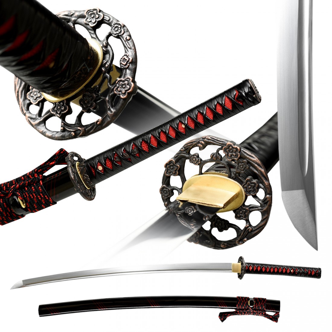 Handmade 1060 High Carbon Steel Katana – Red Rayskin Samurai Sword