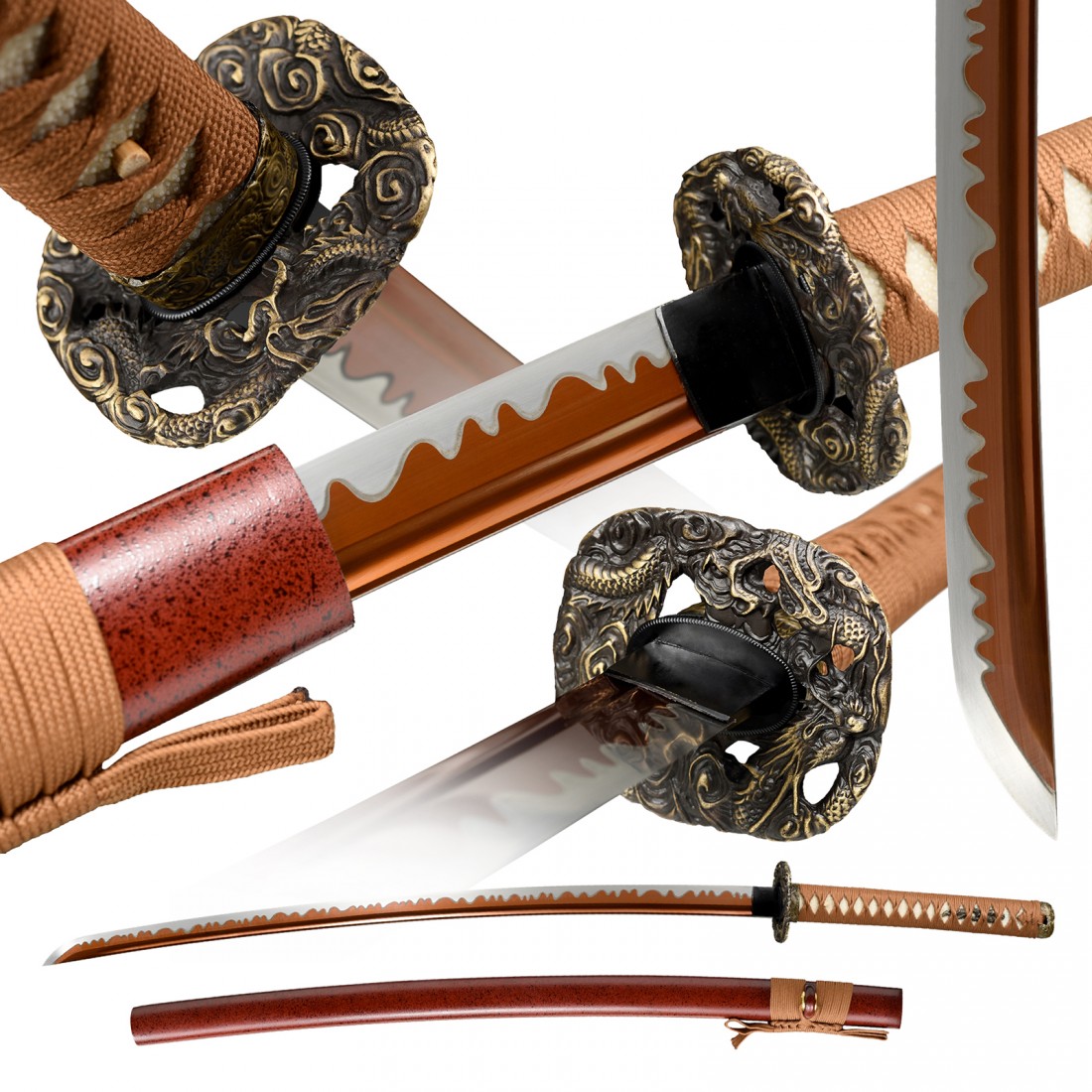 HanBon Forge Samurai Katana Sword Real T10 steel Full Tang Red Blade ...