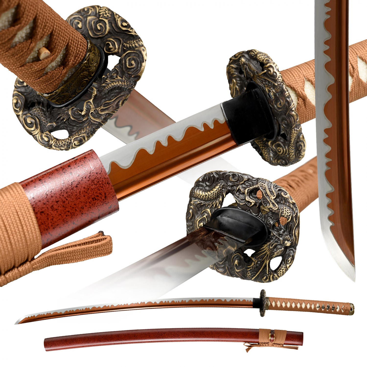 HanBon Forge Samurai Katana Sword Real T10 steel Full Tang Red Blade ...