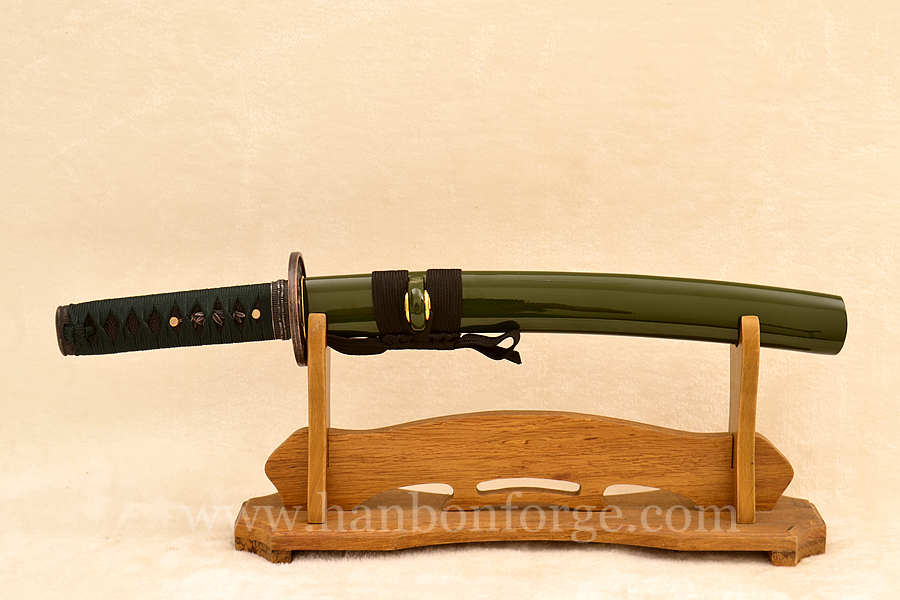 Green Saya 1060 Steel Oil Quenched Tanto Sword Full Tang