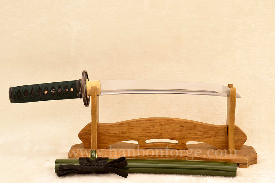 Green Saya 1060 Steel Oil Quenched Tanto Sword Full Tang