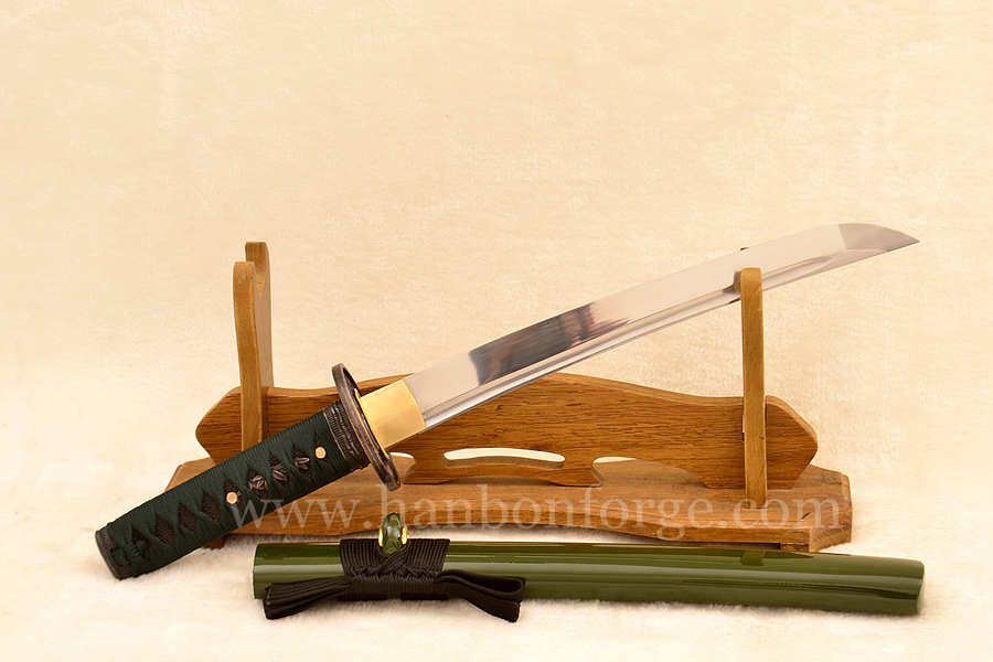 Green Saya 1060 Steel Oil Quenched Tanto Sword Full Tang
