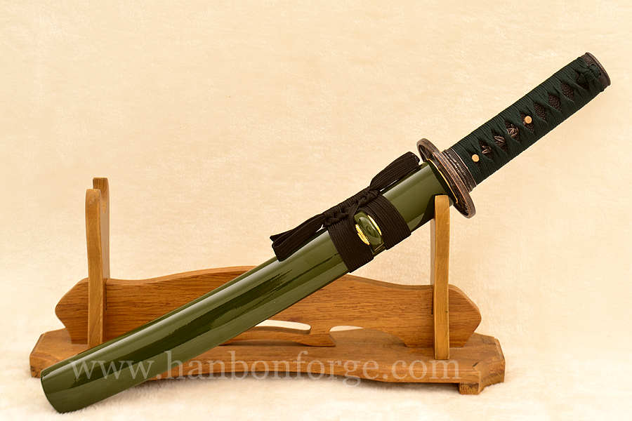 Green Saya 1060 Steel Oil Quenched Tanto Sword Full Tang