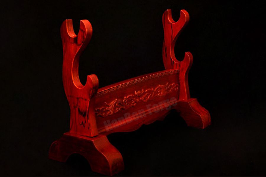 Red Wooden Sword Stands Display 2-Layer Japanese Katana Samurai Dragon ...